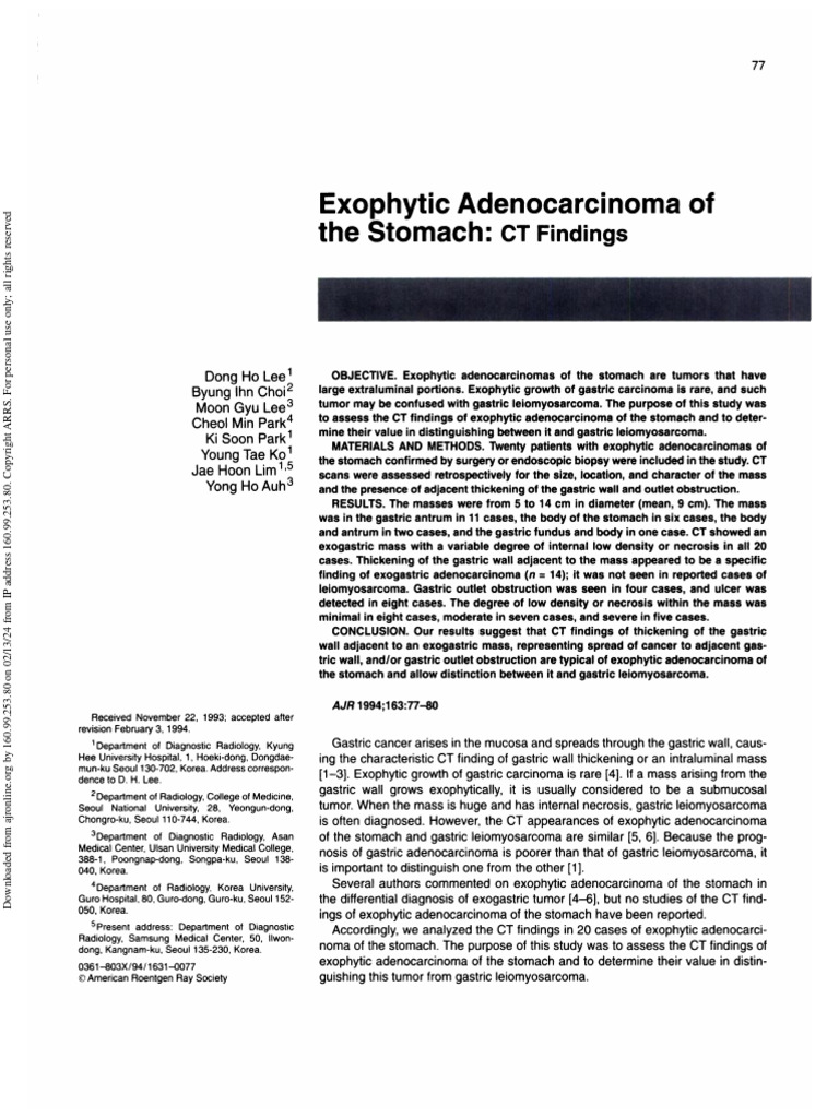 Lee Et Al 2013 Exophytic Adenocarcinoma of The Stomach CT Findings | PDF