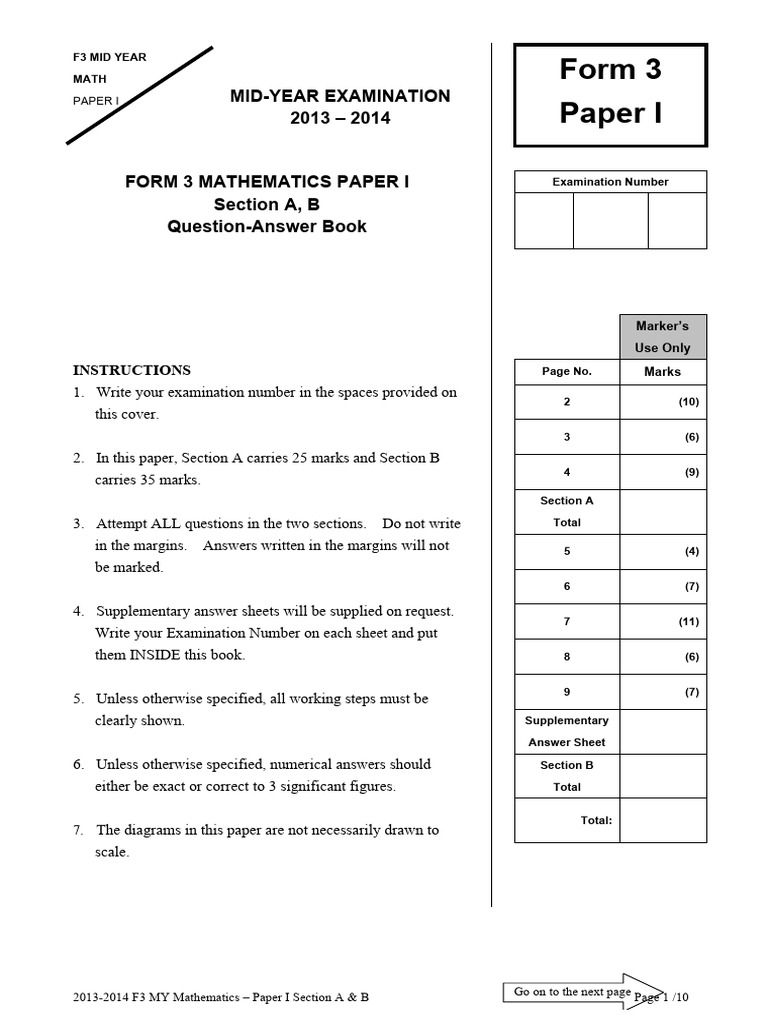 Form 3 Mathematics Exam Paper 2013-2014 | PDF | Taxes | Area