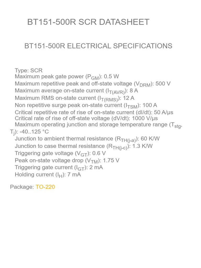 BT151-500R SCR Datasheet and Replacements | PDF | Science & Mathematics