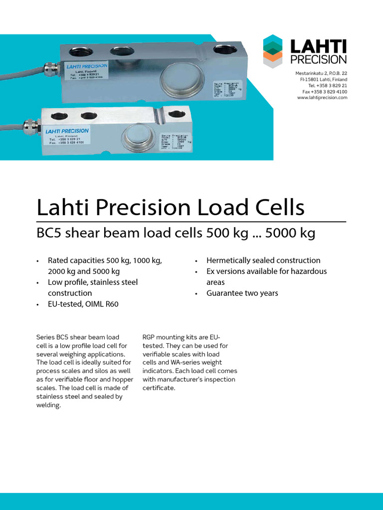 Lahti Precision Load-Cell BC5 EN | PDF | Weighing Scale | Electricity