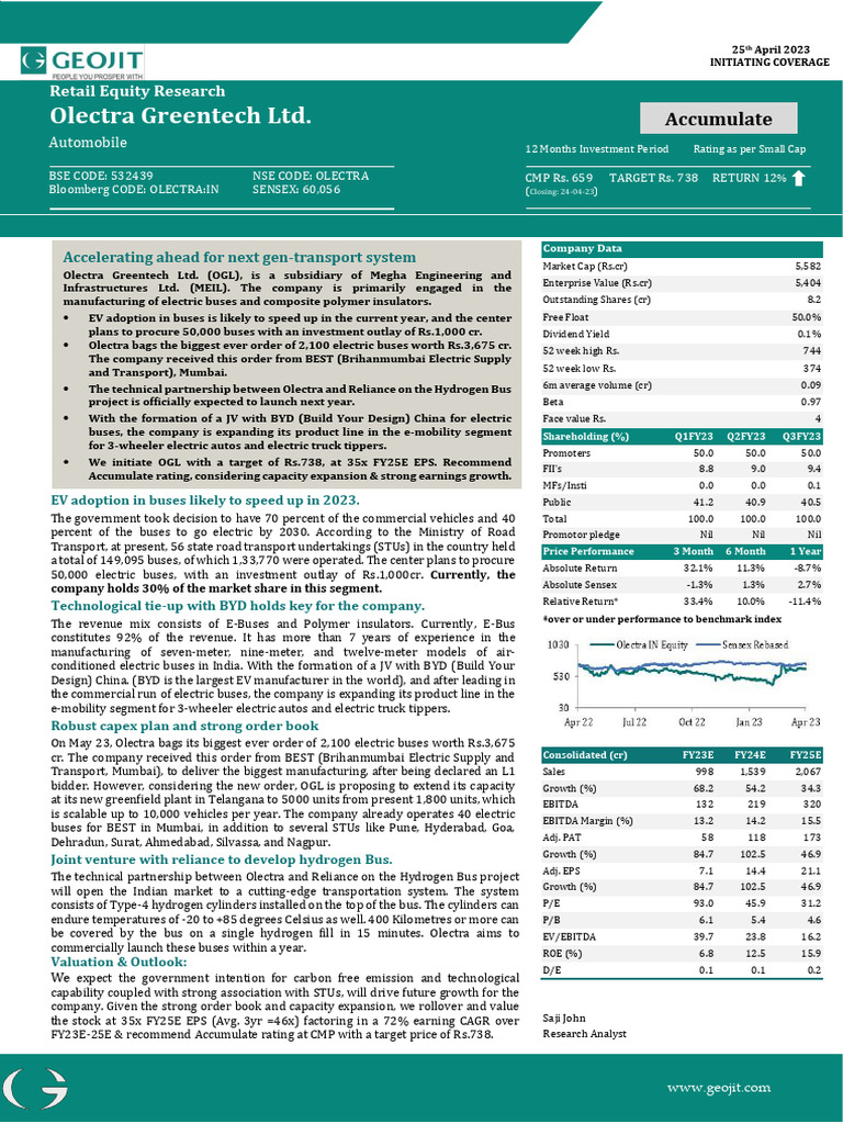 Olectra Greentech: Electric Bus Growth | PDF | Computers
