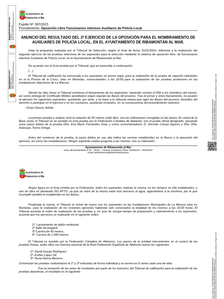 Acta - Anuncio Resultado 2º Ejercicio Aux - PL | PDF