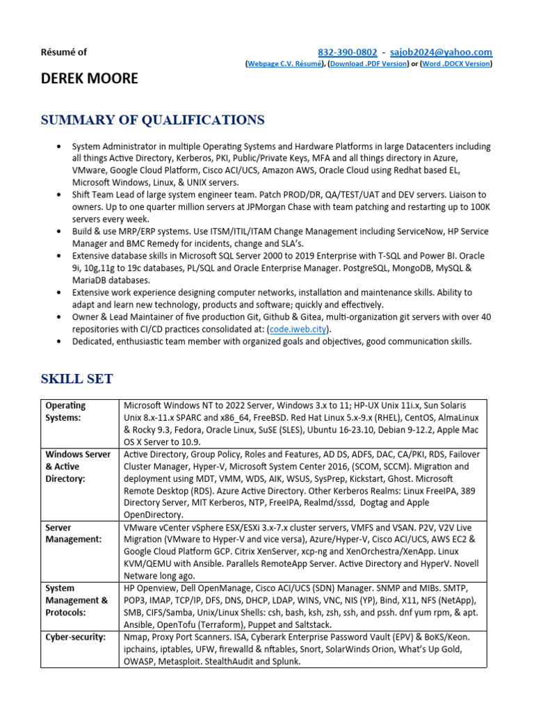 Moore Derek Resume 2023 12 06 | PDF | Microsoft Sql Server | Active ...