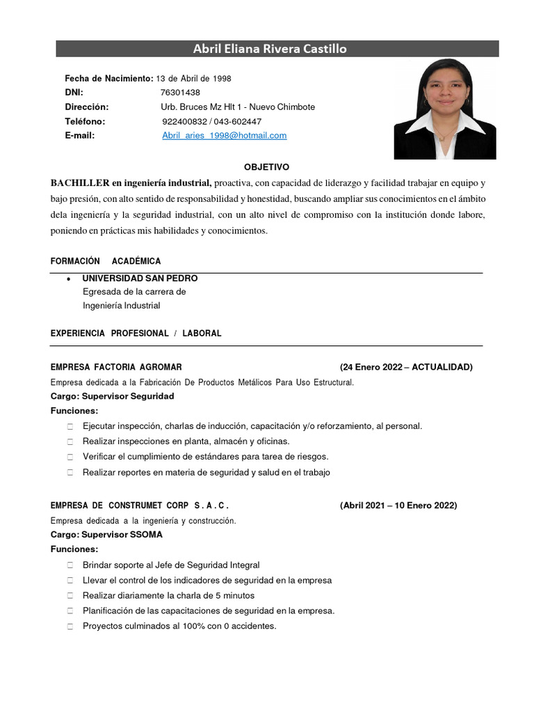 CV Rivera Castillo Abril Bachiller | PDF | Business | Informática
