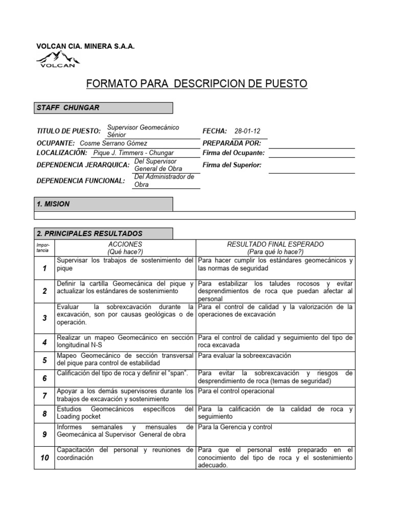 Formato para Descripcion de Puesto | PDF