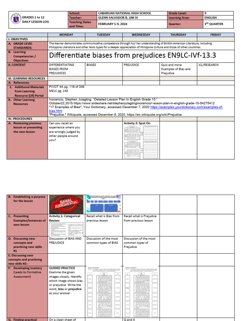 ENGLISH 9 q3 w1 | PDF | Bias | Learning