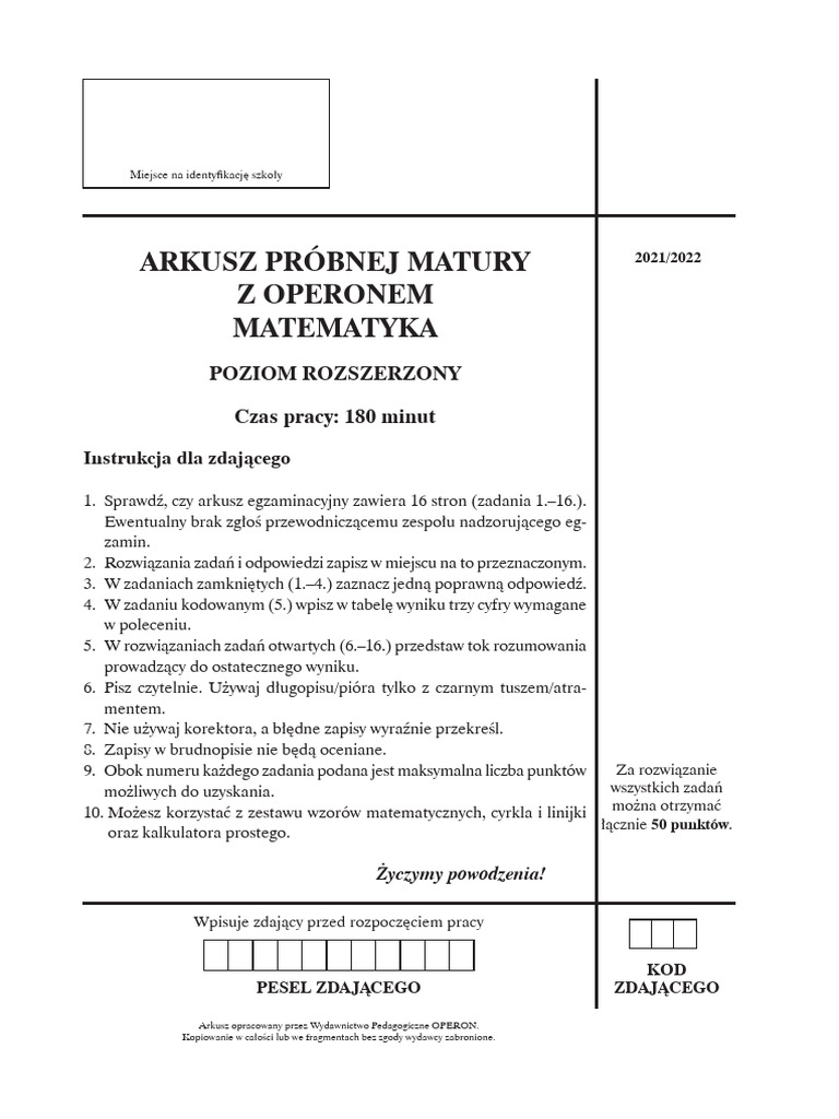 Matura 2021 Matematyka PR Arkusz | PDF