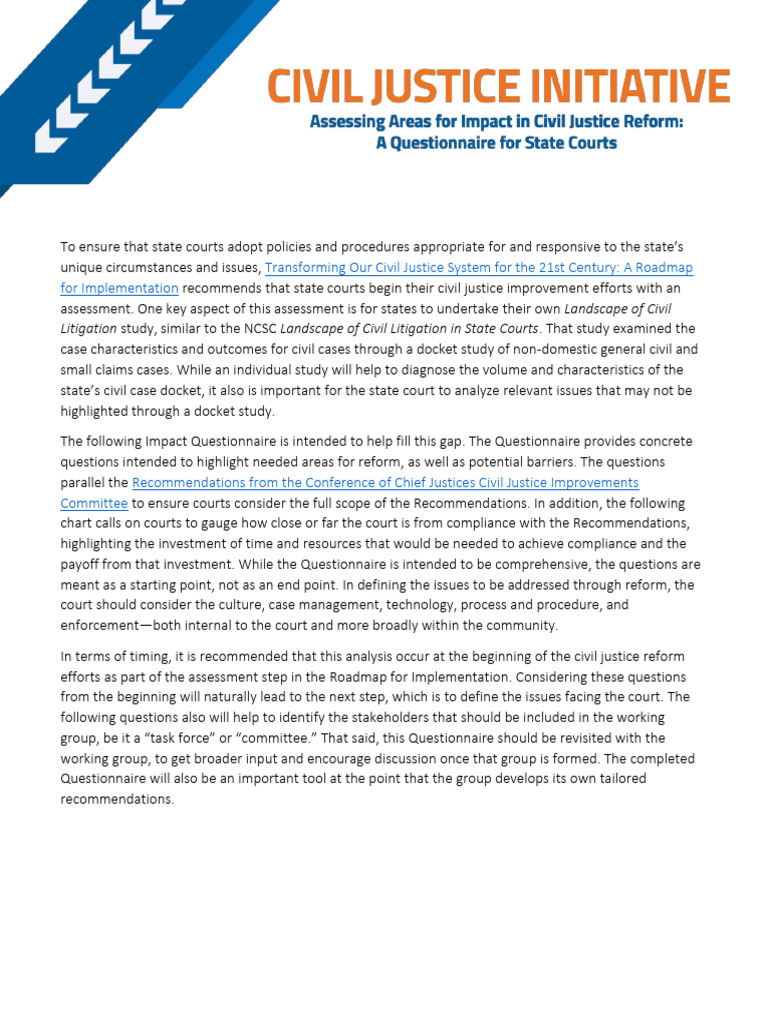 Civil Justice System Improvement Guide | PDF | Discovery (Law) | Lawsuit