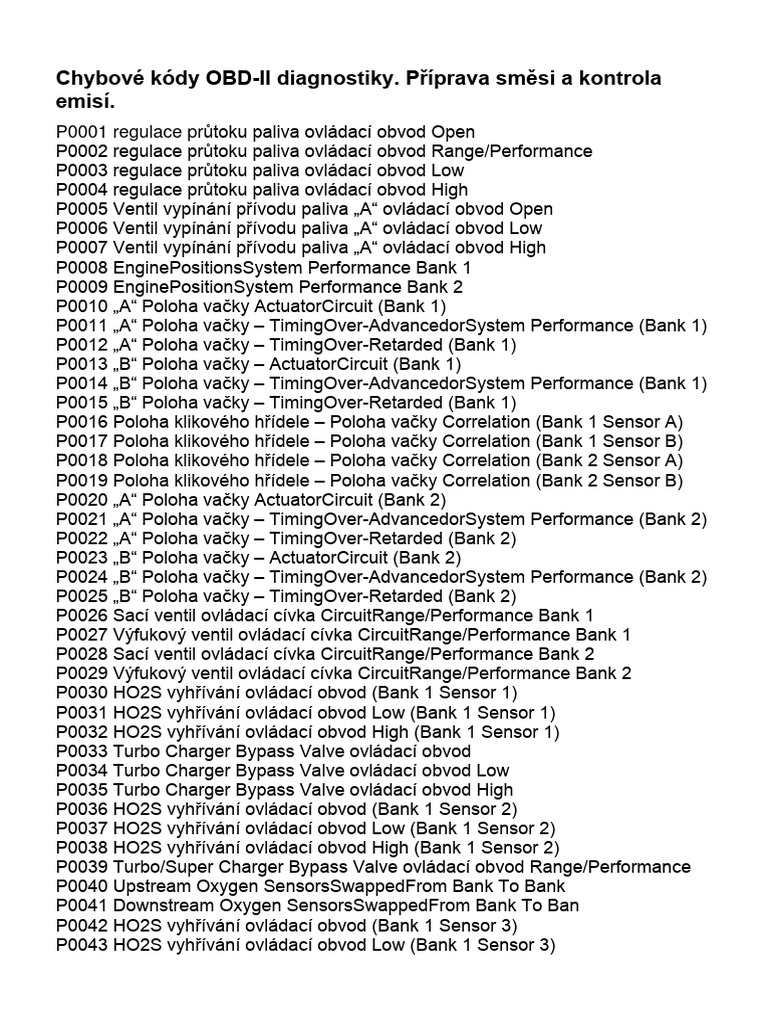 Chybove Kody Obd II | PDF