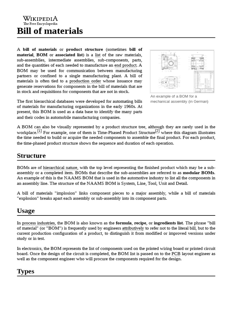 Bill of Materials | PDF