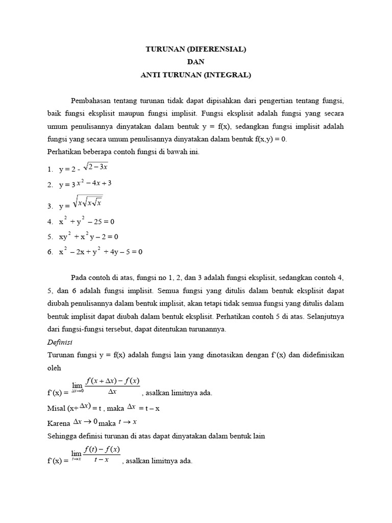 Turunan dan Antiturunan Fungsi Matematis | PDF