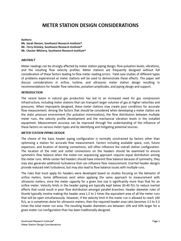 Meter Station Design Considerations | PDF | Flow Measurement | Frequency