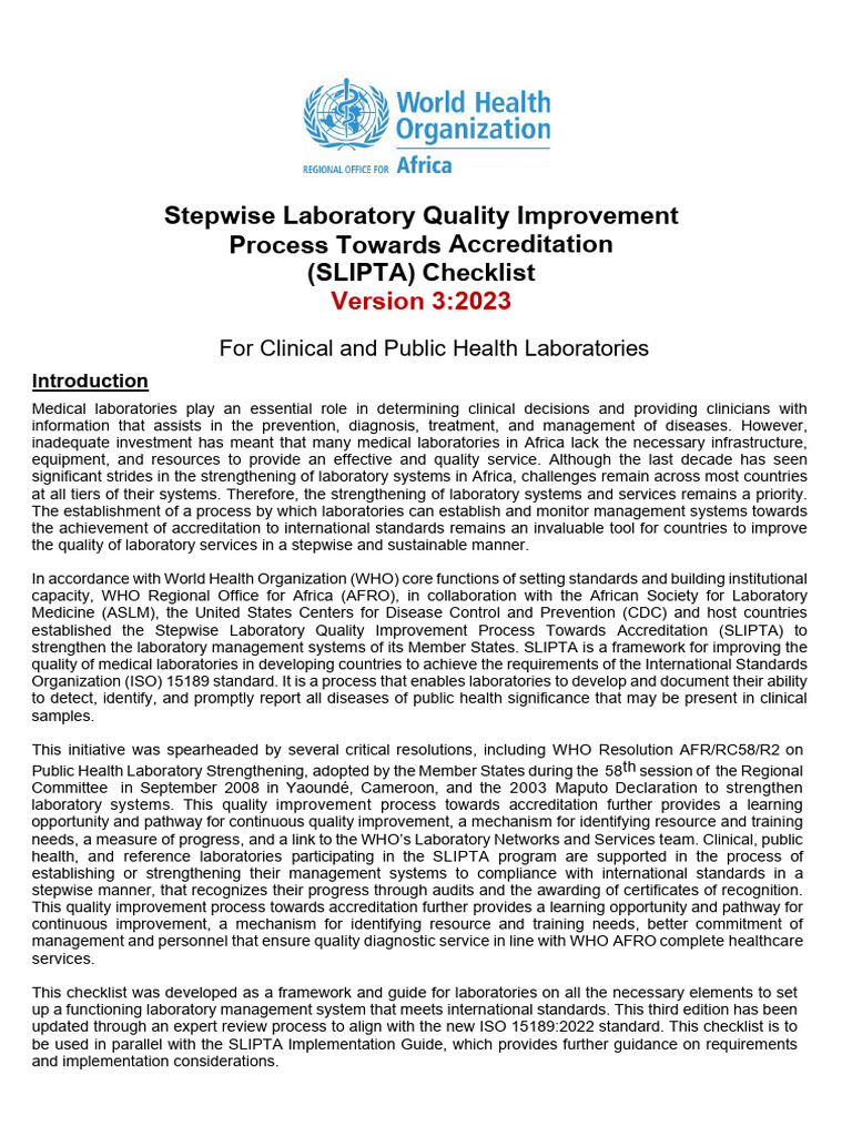 SLIPTA Checklist V3 22 Dec 2023 | PDF | Quality Management | World ...