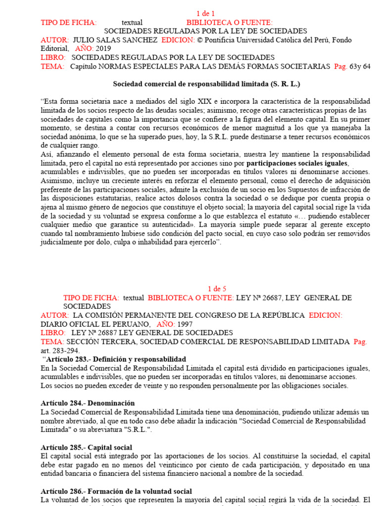 Sociedad Comercial de Responsabilidad Limitada (S. R. L.) | PDF