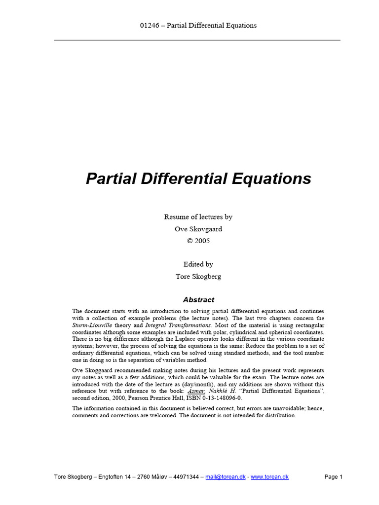 Compendium Pde | PDF | Ordinary Differential Equation | Partial Differential Equation
