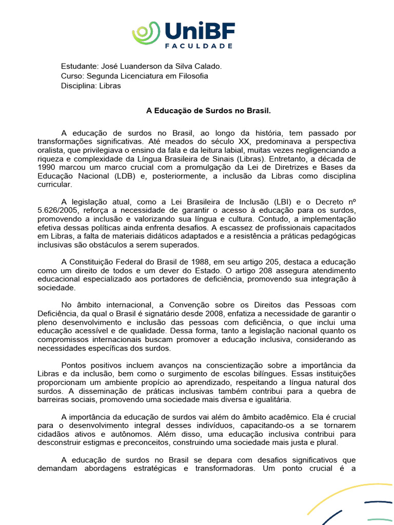 A Educação de Surdos No Brasil - José Luanderson Da Silva Calado | PDF ...