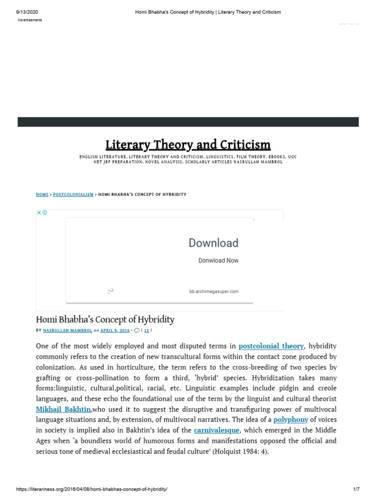 Homi Bhabha's Concept of Hybridity - Literary Theory and Criticism ...