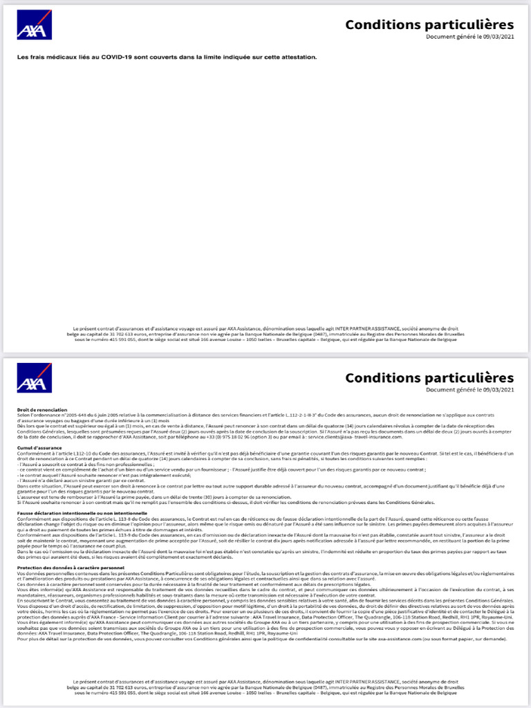 Assurance Covid AXA | PDF