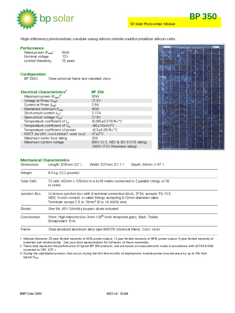 BP350 | PDF | Solar Cell | Solar Panel