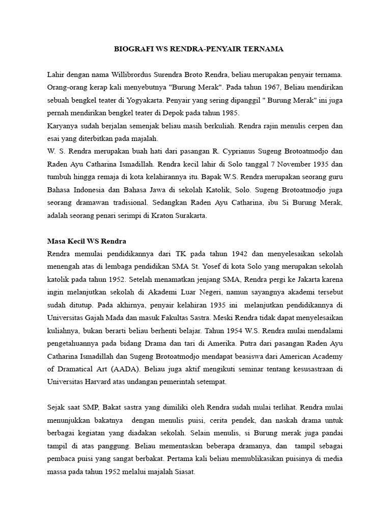 Biografi W.S. Rendra: Si Burung Merak | PDF