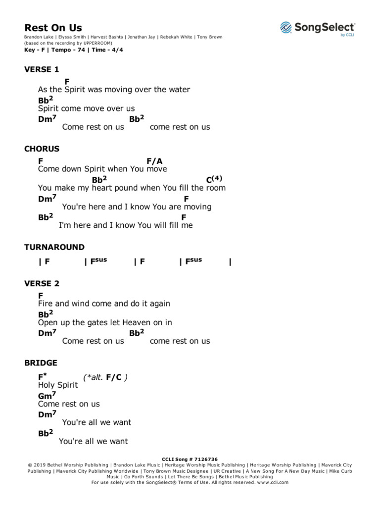 Rest On Us - SongSelect Chart in F | PDF