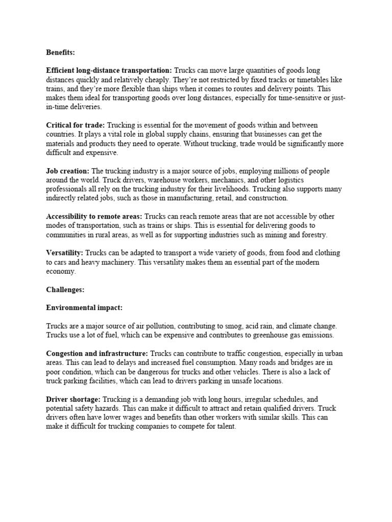 Benefits and Challenges | PDF | Truck Driver | Transport