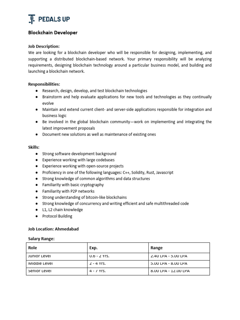 JD - Blockchain Developer | PDF