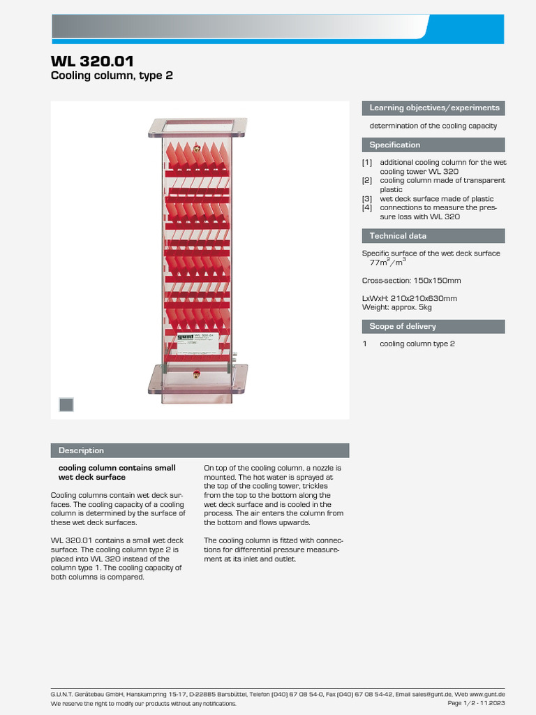 WL 320.01 Cooling Column Type 2 Gunt 1497 PDF - 1 - en GB | PDF ...