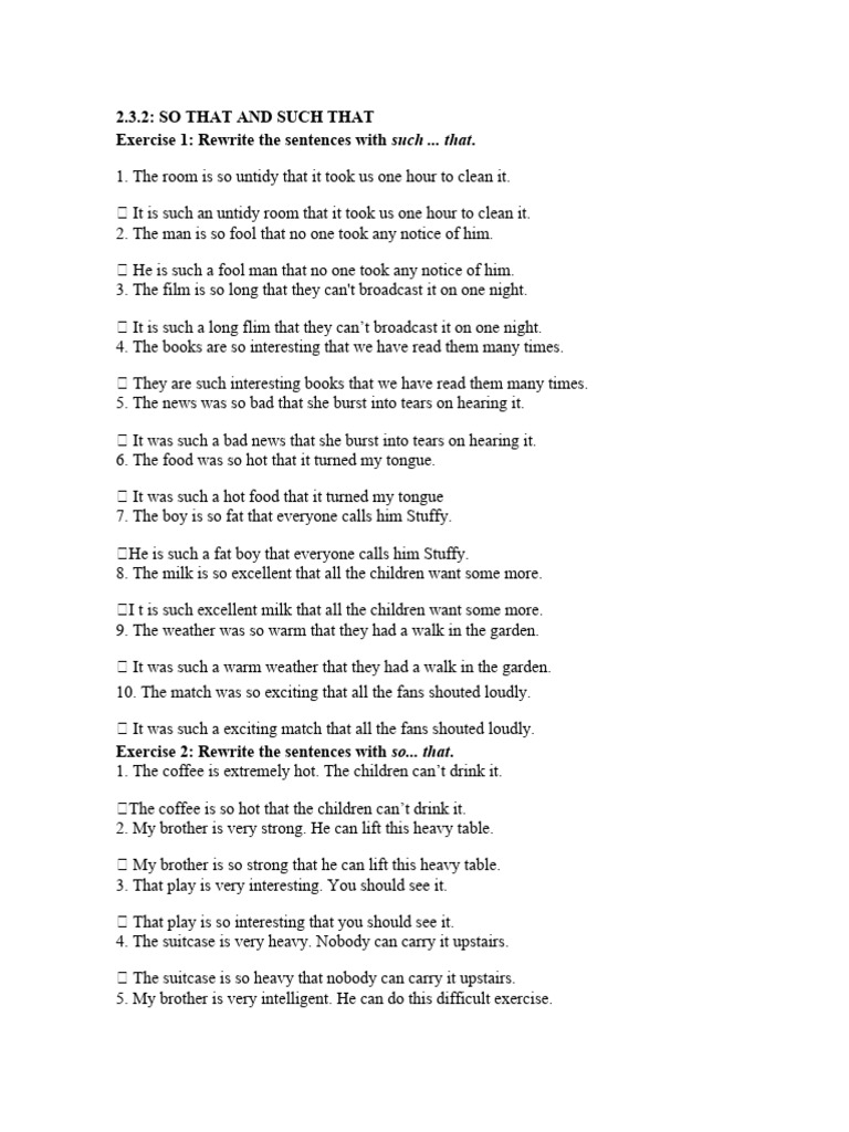 So That and Such That Exercises | PDF