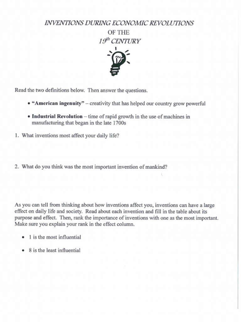 Industrial Revolution Worksheet 8° | PDF