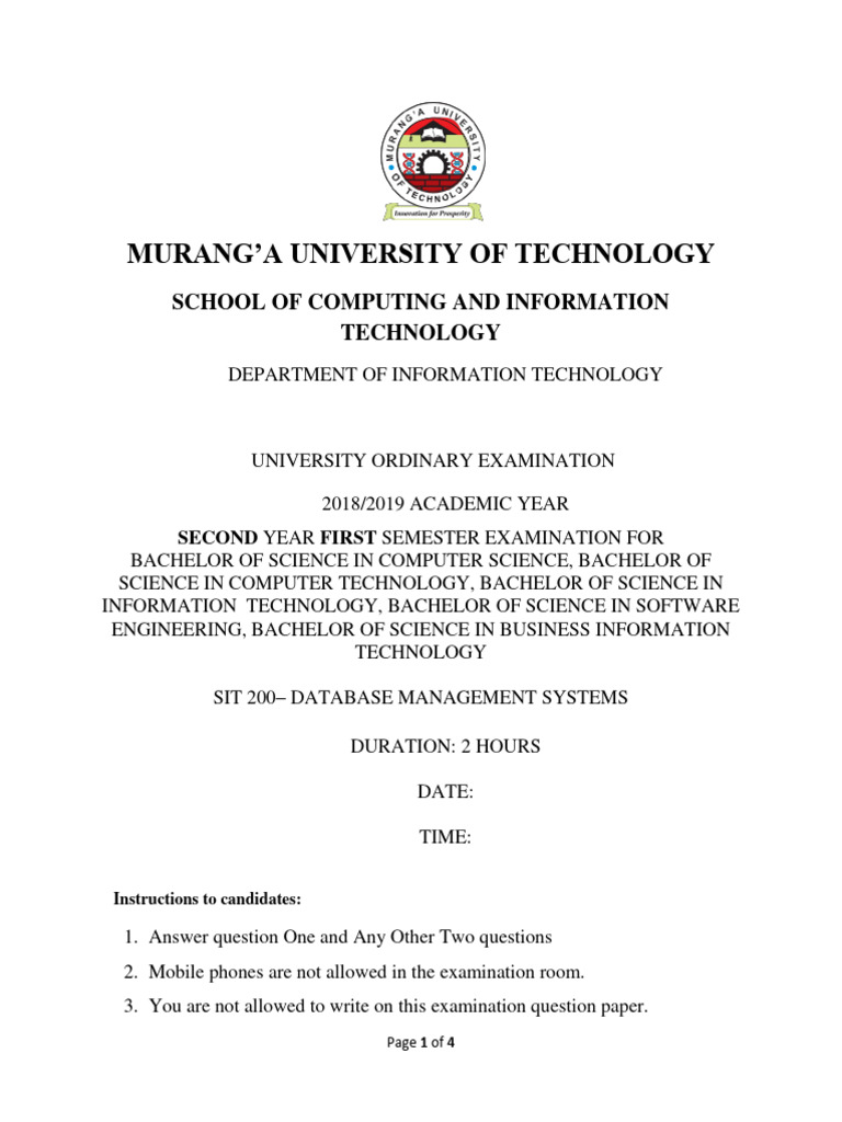 SIT 200 Exam: Database Management Systems | PDF | Databases ...