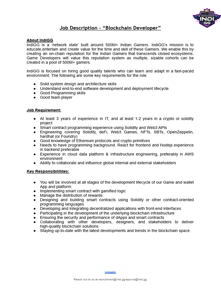 Job Description-Web3 Blockchain Developer | PDF