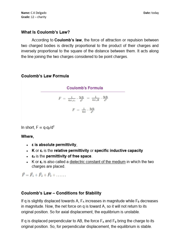 What Is Coulomb Mine | PDF | Electric Charge | Electric Field