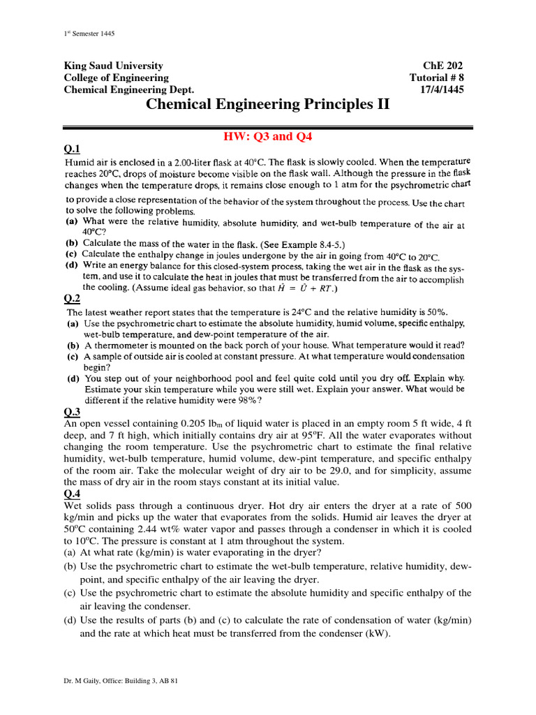 Chemical Engineering Tutorial 8 Solutions | PDF