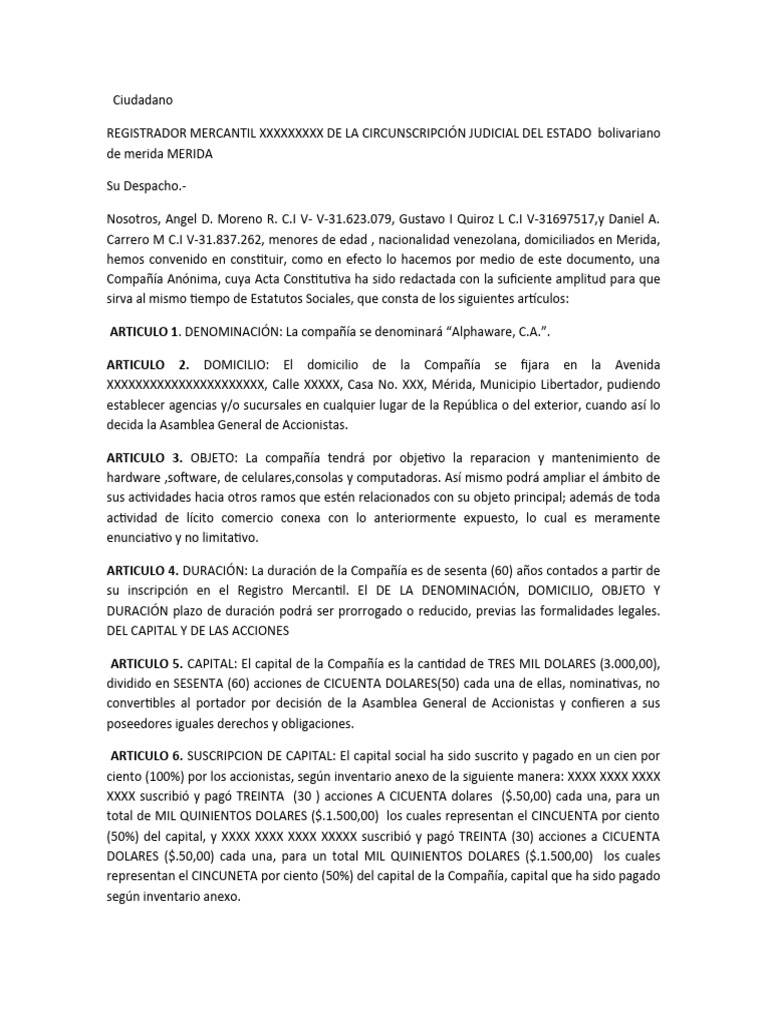 Acta Constitutiva | PDF | Compartir (Finanzas) | Junta Directiva