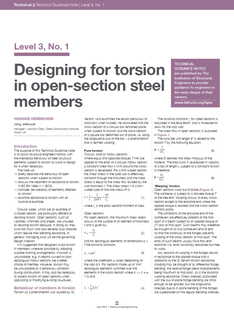 Designing For Torsion in Open Section Steel Members | PDF
