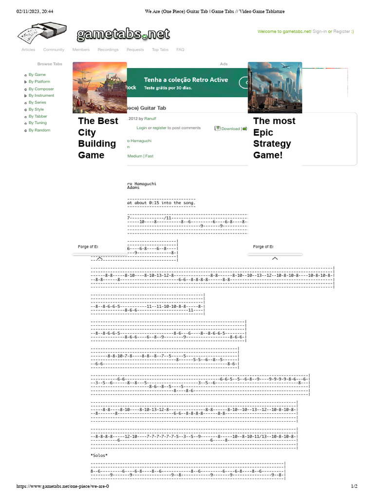 We Are (One Piece) Guitar Tab - Game Tabs - Video Game Tablature2 | PDF ...