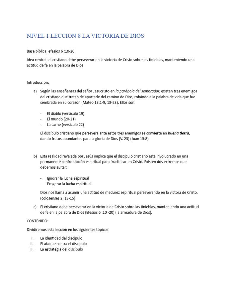 9-25-23 Nivel 1 Leccion 8 La Victoria de Dios | PDF | Jesús | Satán