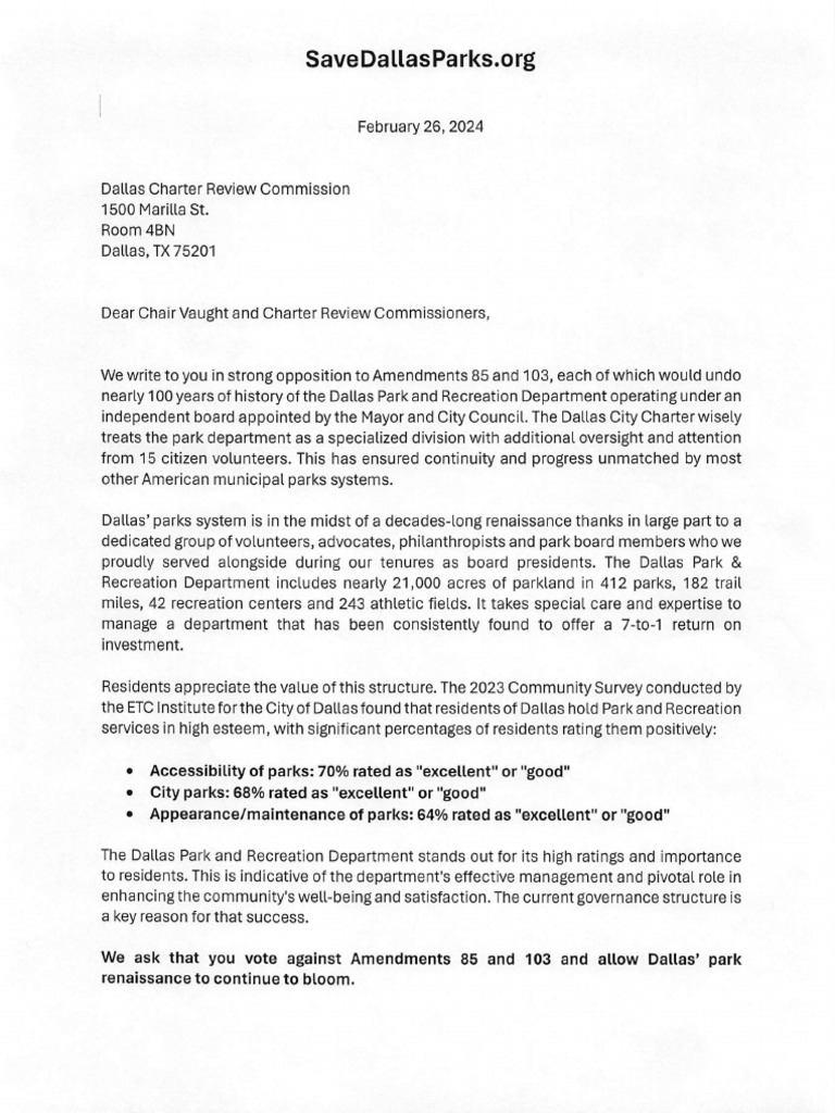 Letter Opposing Charter Amendments | PDF