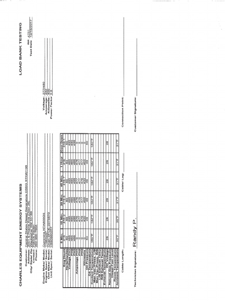 Cummins DFCE NTA855 G5 Engine SN 11962497 Load Test Report | PDF