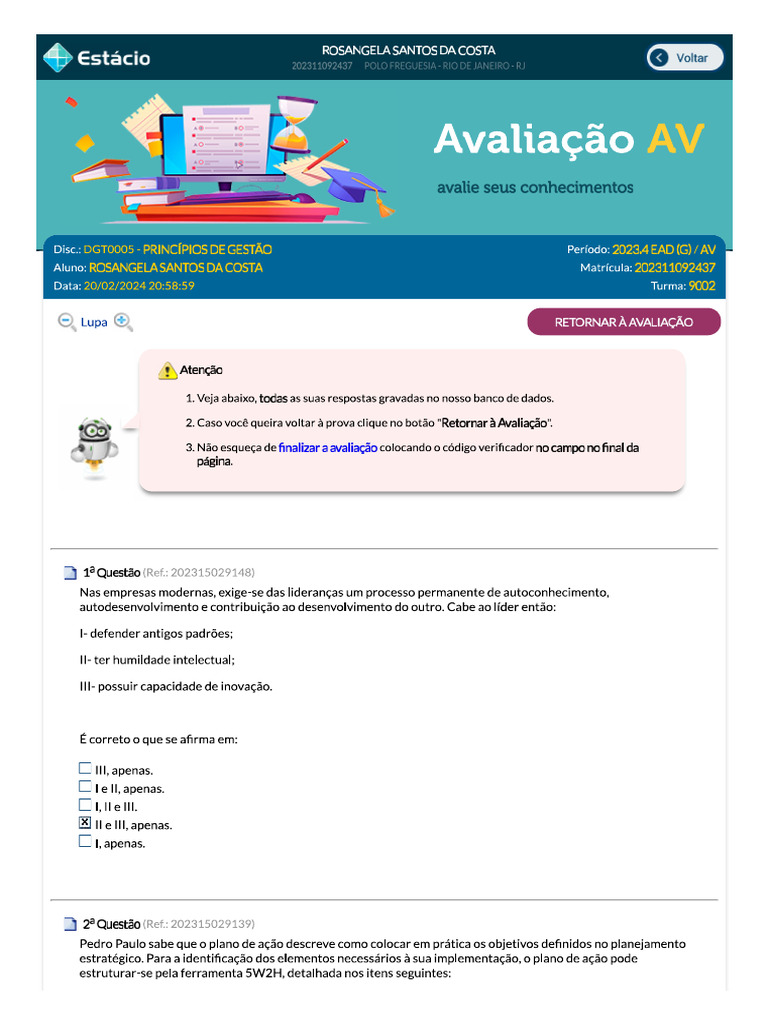 Prova Princípios de Gestao Estacio | PDF