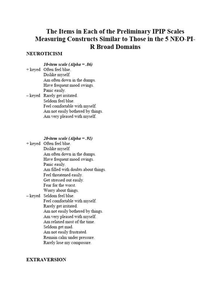 Ipip Neo Scoring Domains | PDF | Psychological Concepts | Psychology