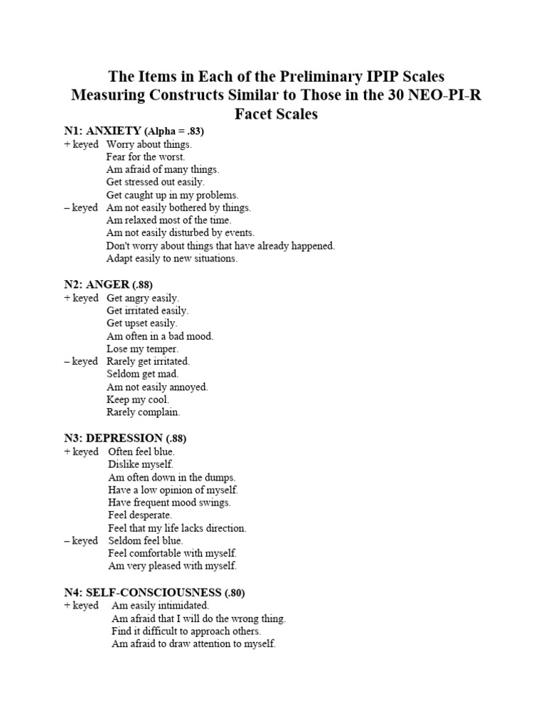 Ipip Neo Scoring Facets | PDF | Love | Crimes