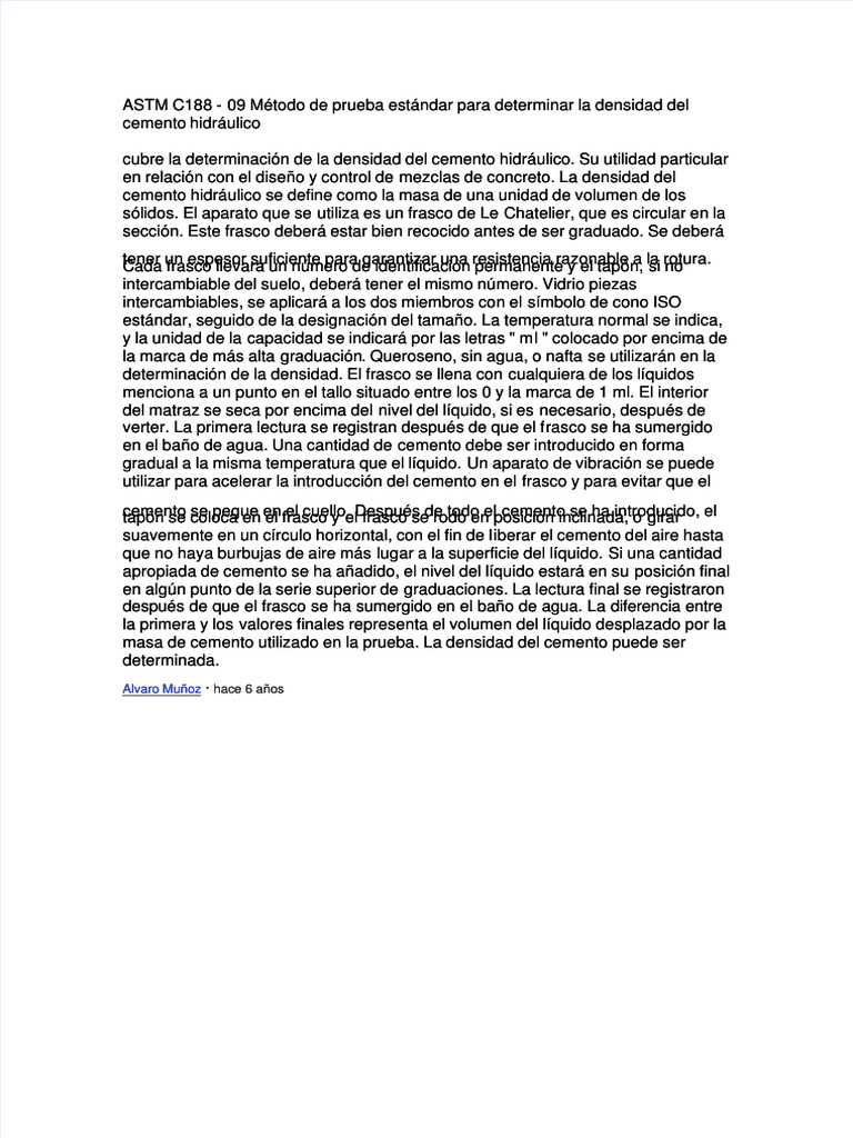 Densidad del Cemento Hidráulico ASTM C188 | PDF | Cemento | Densidad
