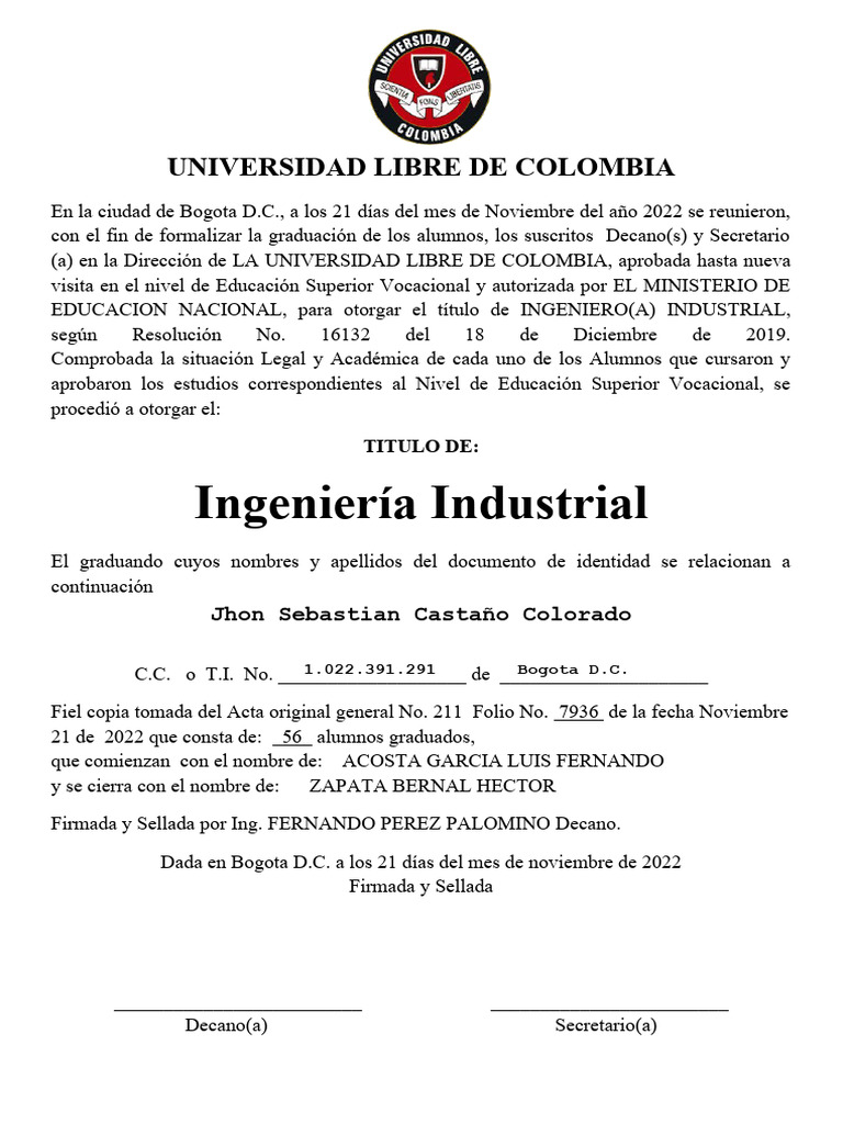 ACTA ING. INDUSTRIAL Bogota | PDF