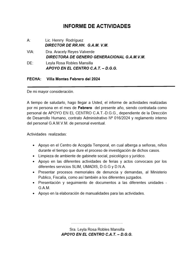 INFORME DE ACTIVIDADES Leyla | PDF