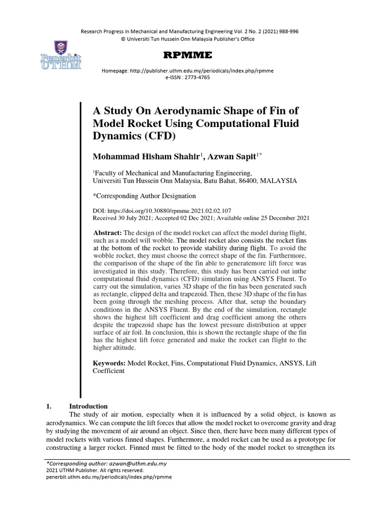 A Study On Aerodynamic Shape of Fin of Model Rocket Using CFD | PDF ...