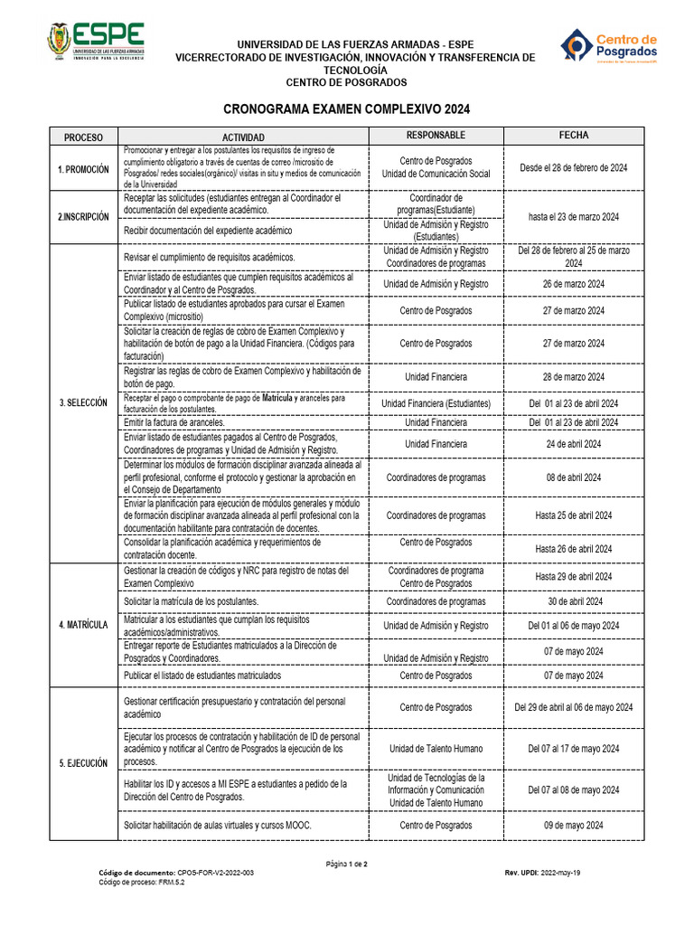Cronograma Examen Complexivo 2024 | PDF | Finanzas y dinero