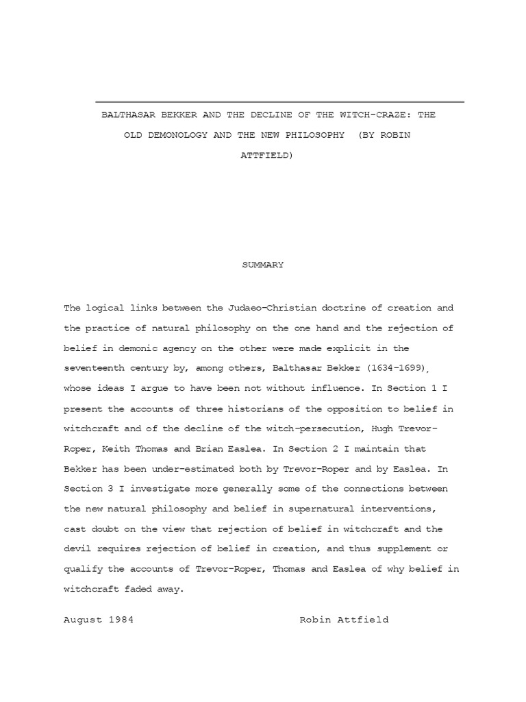 Balthasar Bekker's Role in Ending Witch Hunts | PDF | Social Science ...
