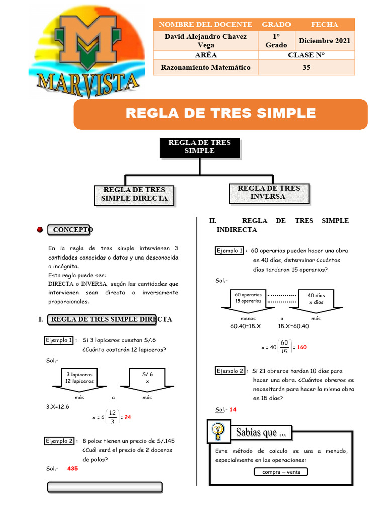 Guía de Regla de Tres Simple y Ejemplos | PDF